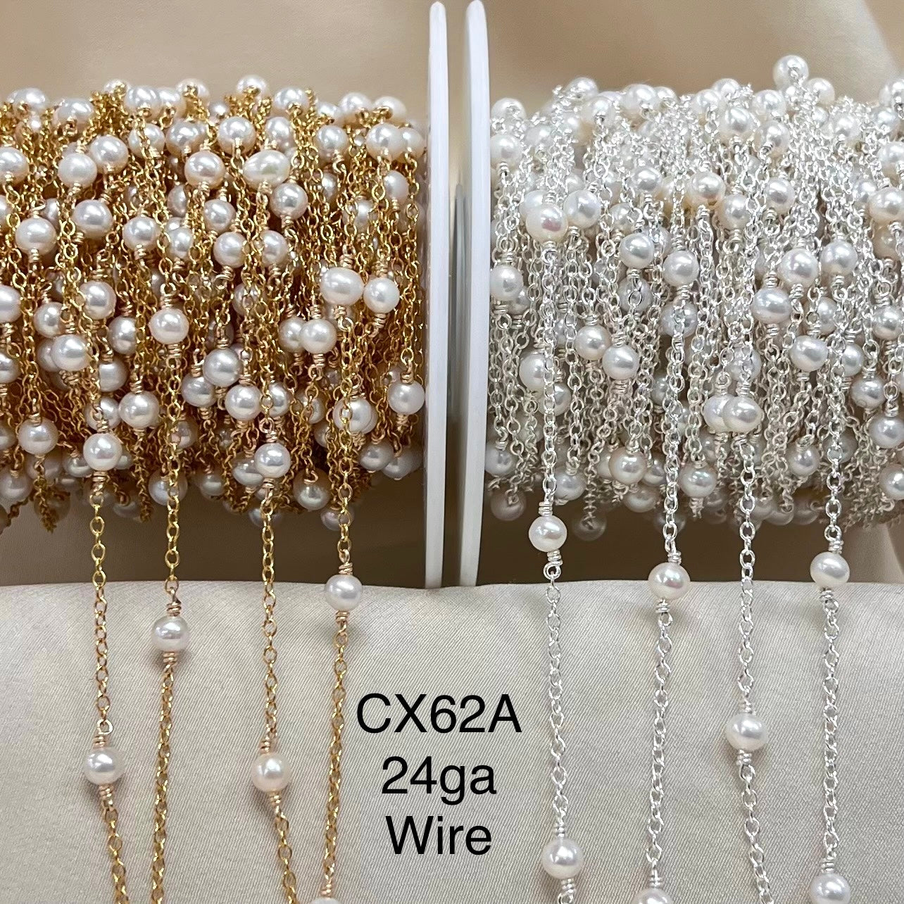 CX62A: 1.25” Space Wire Wrapped 4mm Pearl Station Chain By the Foot ...