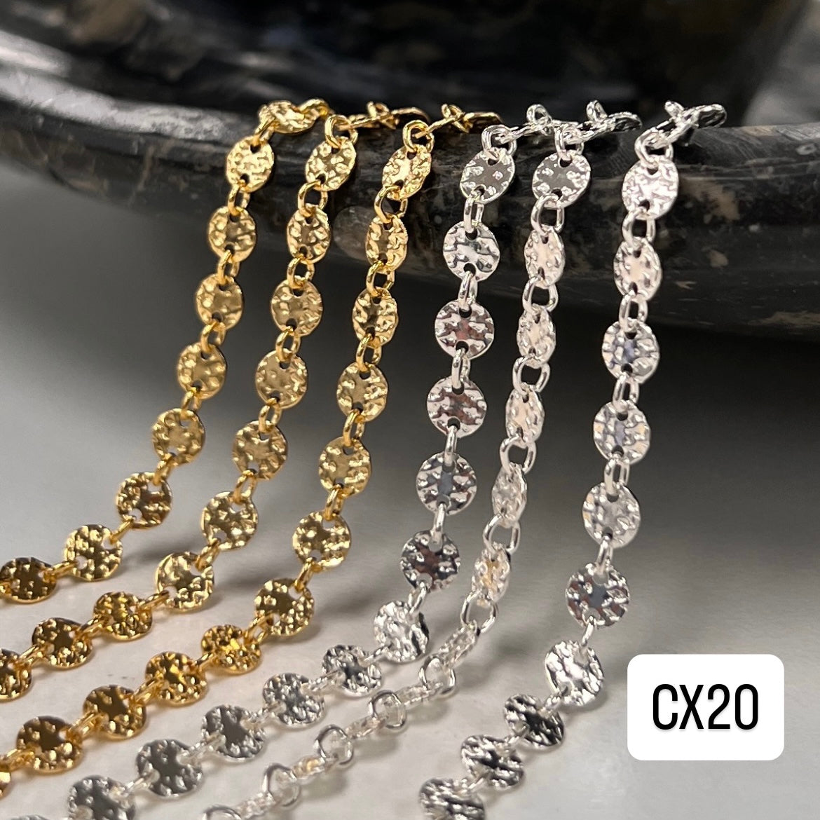 CX20: 4mm Hammered Disc Chain - by the foot – Oriental Treasure