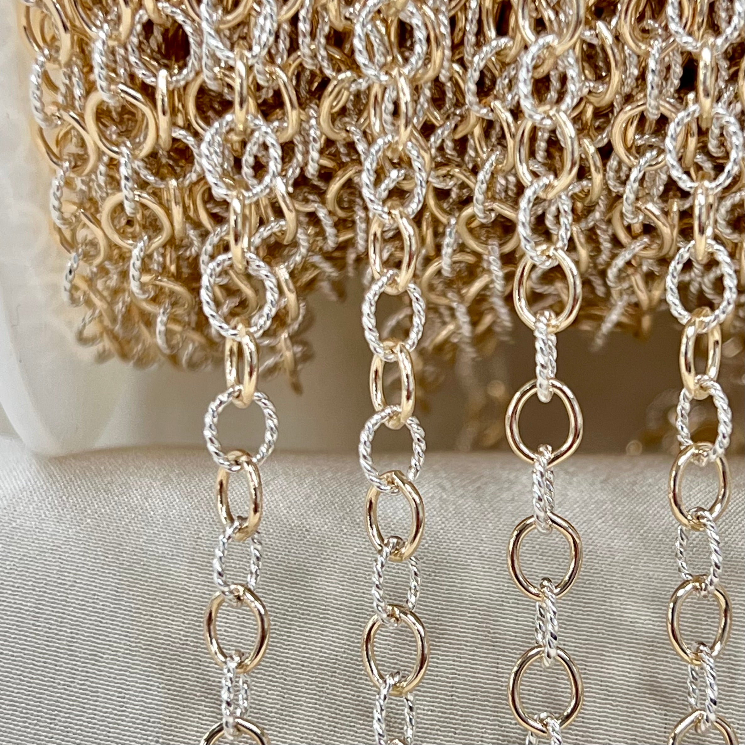 CX128: Mixed Metal 2 Tone Alternating Textured Cable Chain by the foot ...