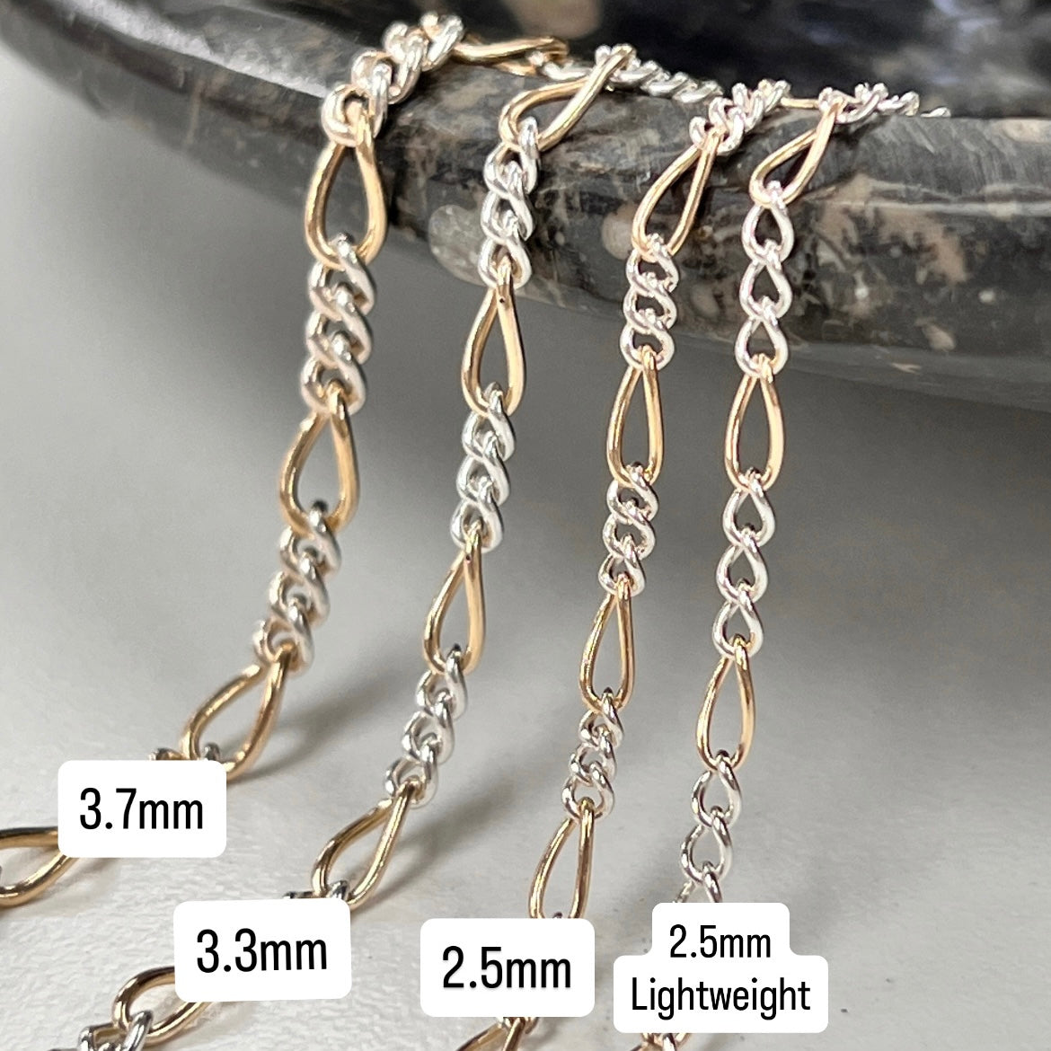 CX115 - 2 Tone Mixed Metal Round Figaro Chain by the foot – Oriental ...